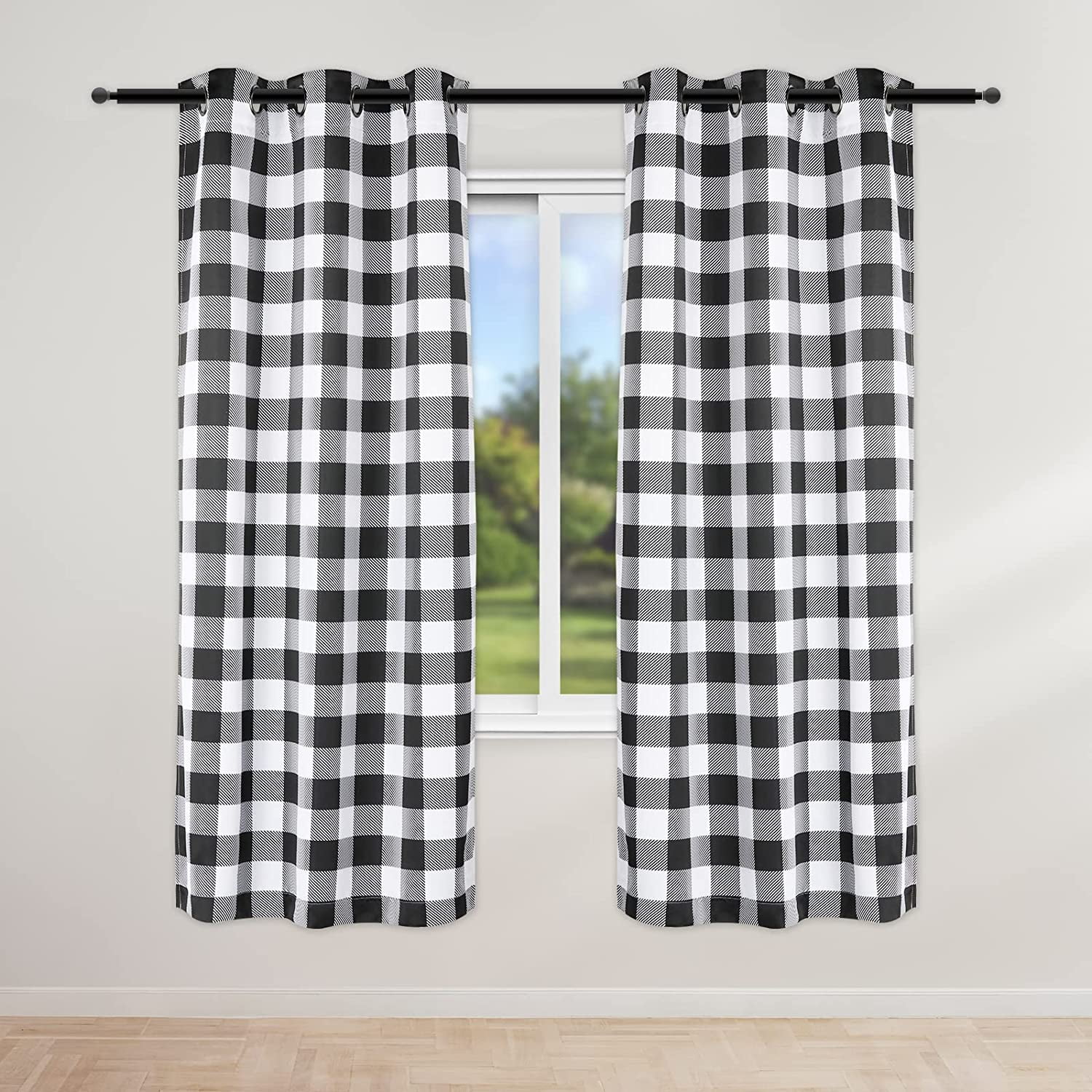Simple Deluxe Buffalo Check Gathered Window Curtain Pair of 2 -Plaid ...