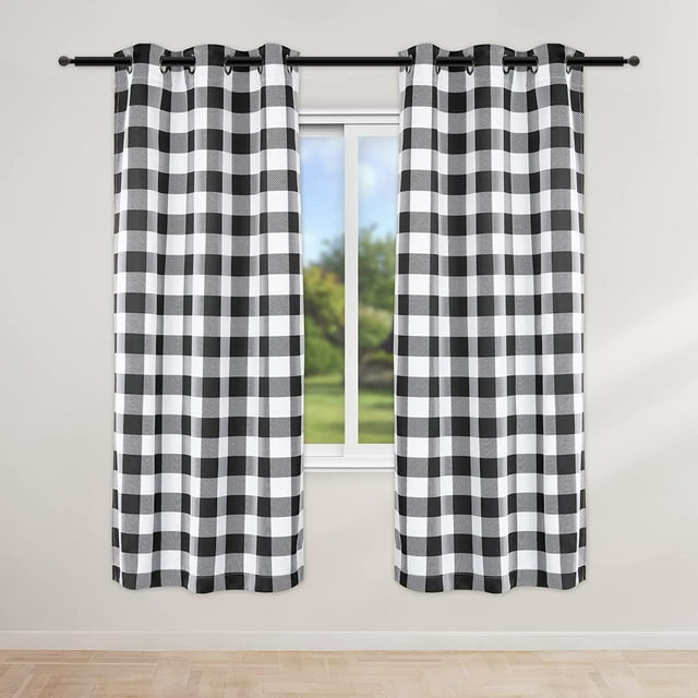 Simple Deluxe Buffalo Check Gathered Window Curtain Pair of 2 -Plaid ...