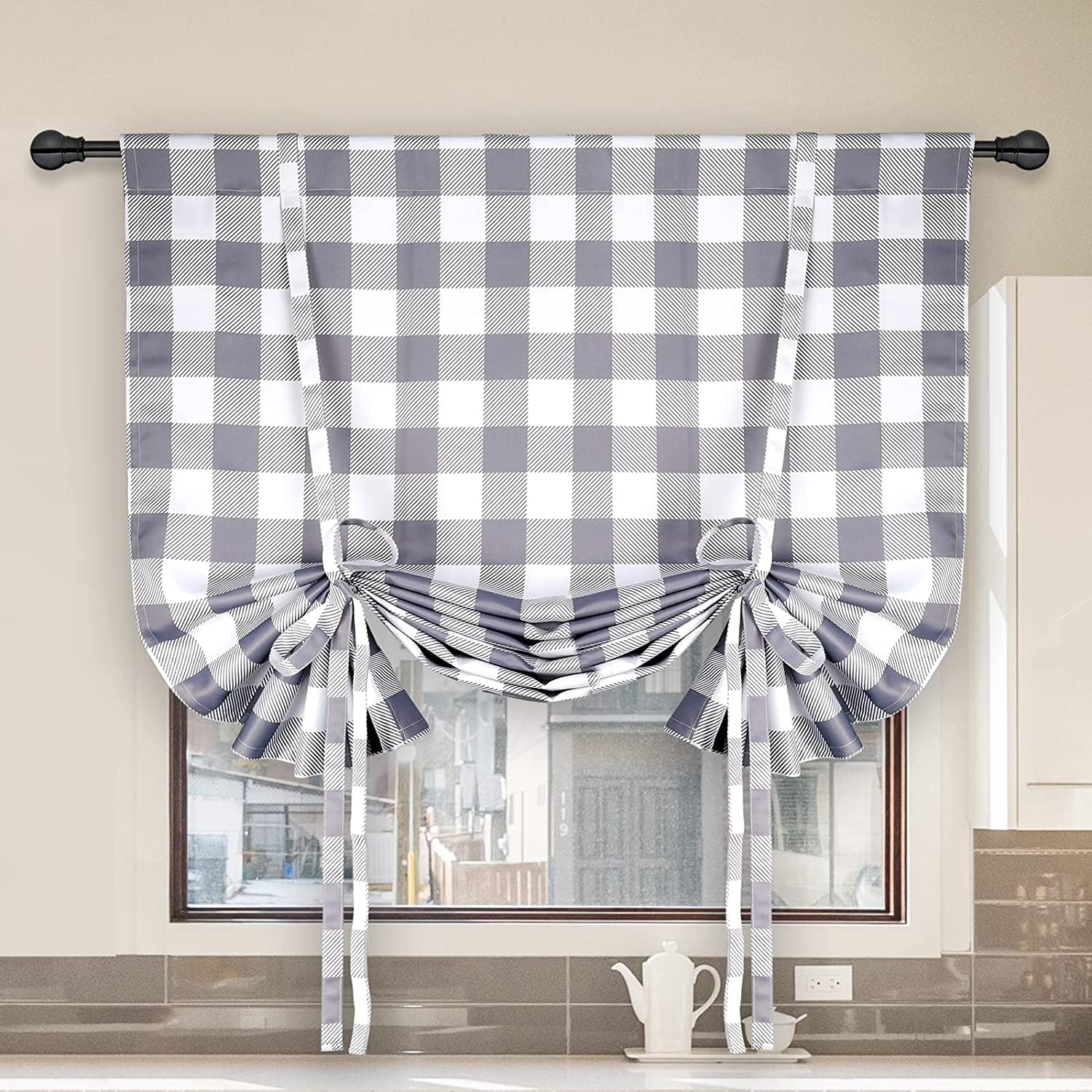 Simple Deluxe Buffalo Check Gathered Window Curtain Pair of 2 -Plaid ...