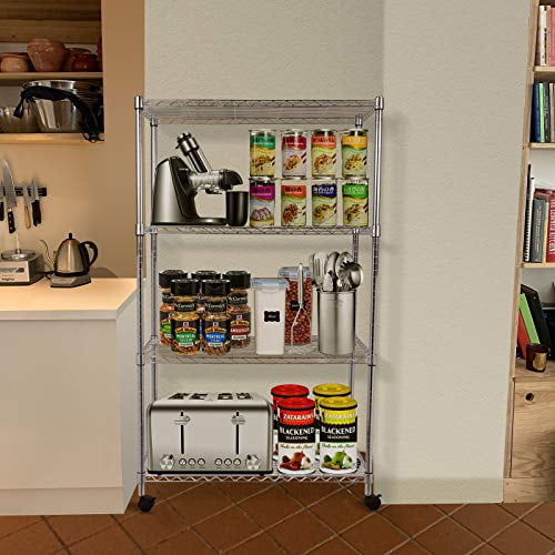 Simple Deluxe Heavy Duty 4-Shelf Shelving with Wheels, Adjustable ...