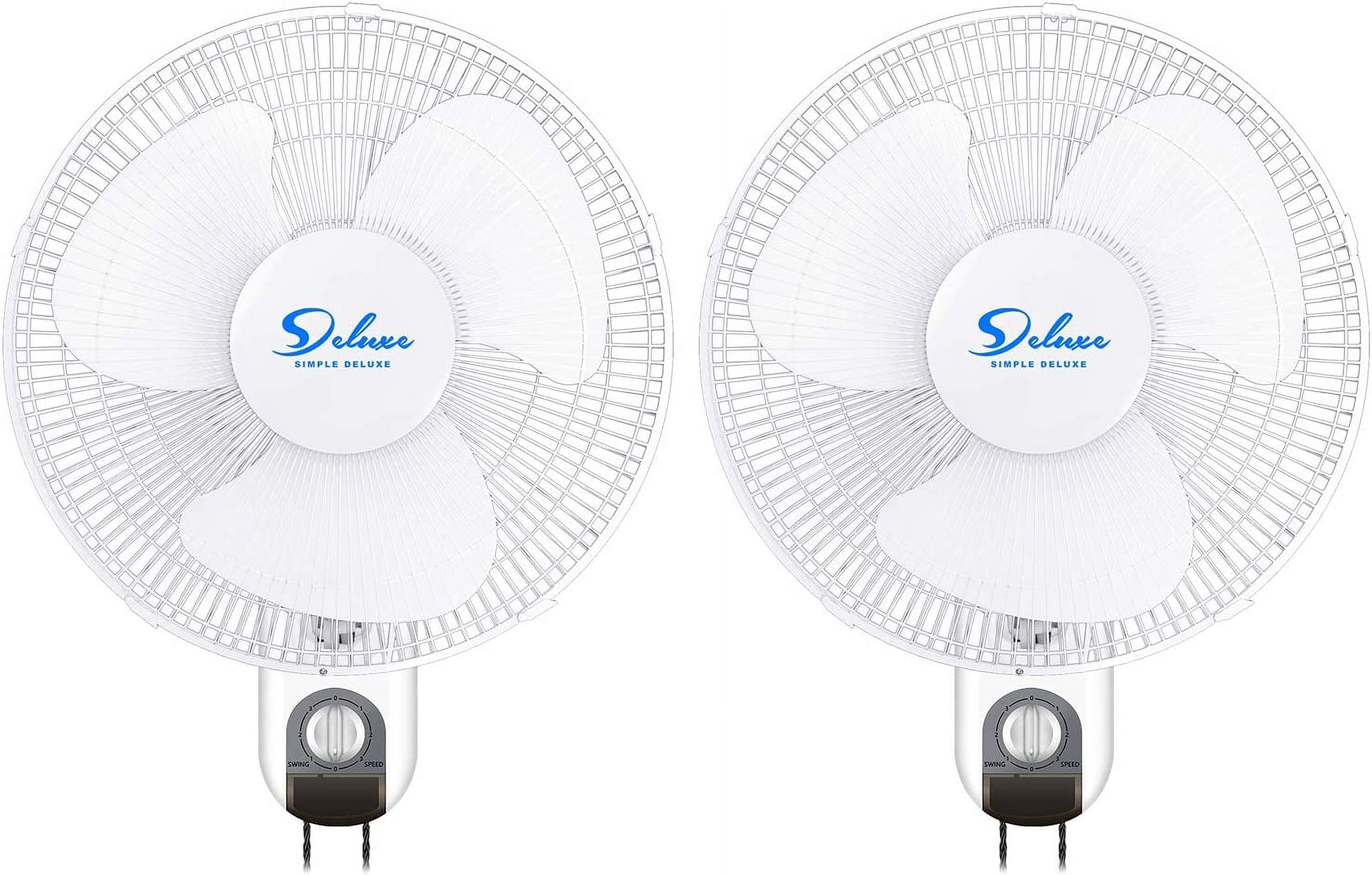 Simple Deluxe 16 Inch Indoor Wall Mount Fans, Adjustable Tilt, 3 Speed ...