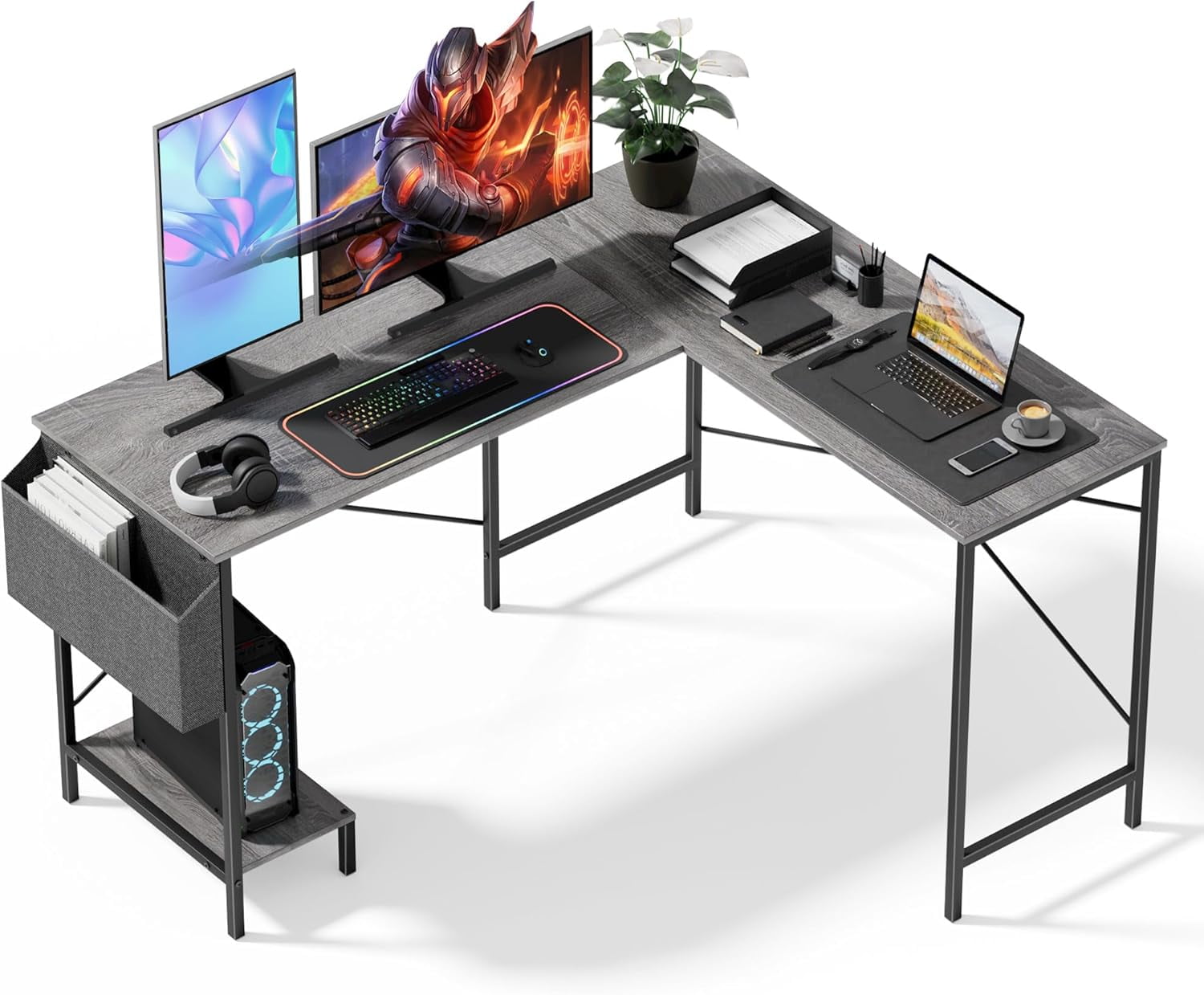 Simple Deluxe L Shaped Desk Gaming Computer 50 Inch Reversible Corner ...