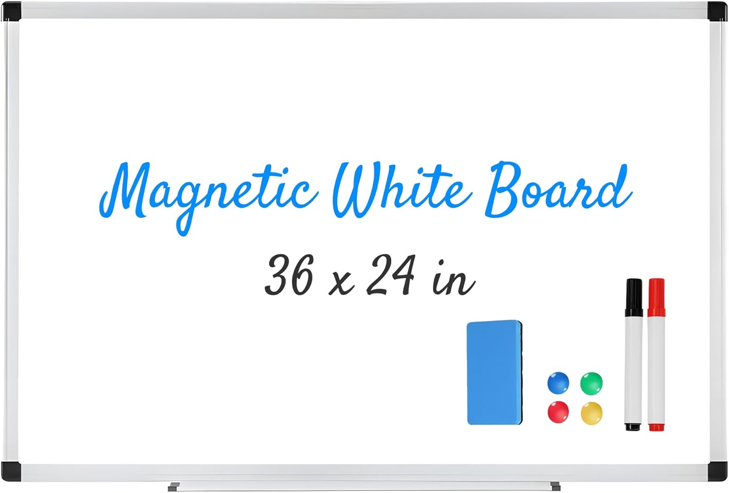 Simple Deluxe Magnetic Whiteboard, 36 X 24 Inches, White Board for Wall ...