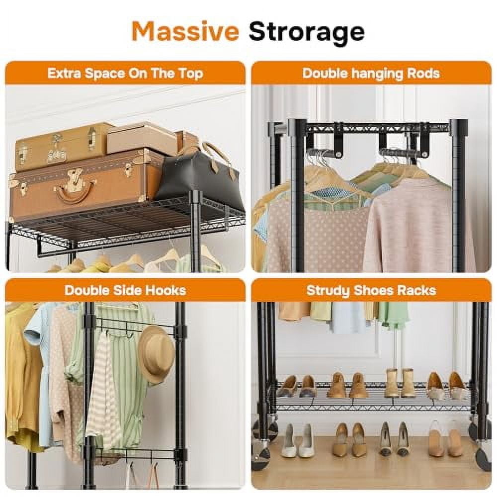 Simple Deluxe Rolling Clothes Rack, Heavy Duty Clothing Rack, 3-Shelf ...