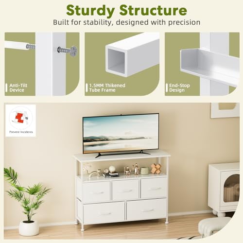 Simple Deluxe TV Stand Dresser for Bedroom Entertainment Center with 5 ...