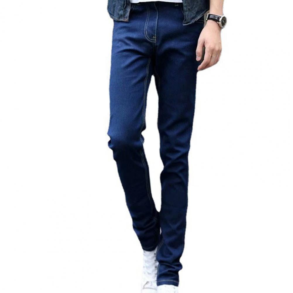 Simple Denim Trousers Skin-Touch Mid-rise 3D Cutting Men Slim Fit Denim Long Trousers Men Jeans ...