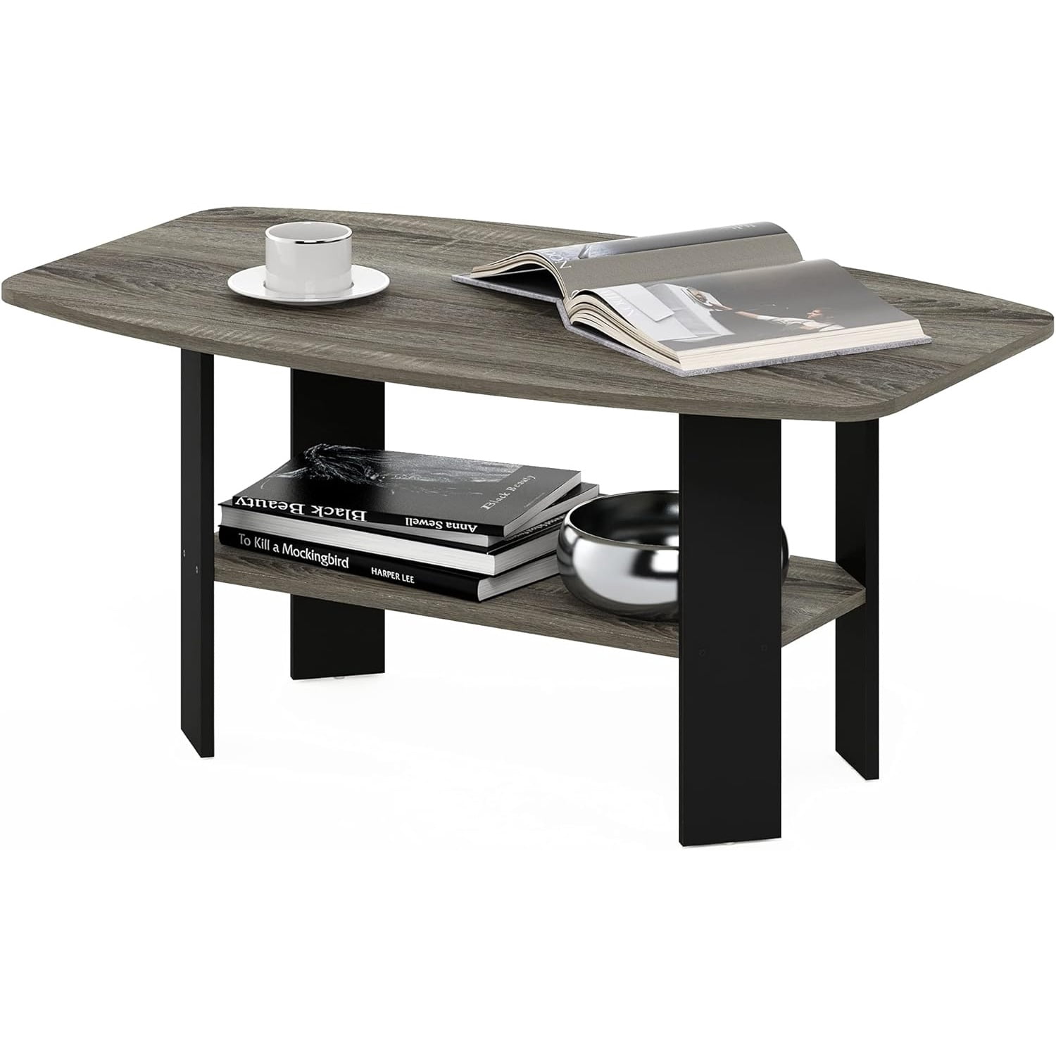 Simple Design Coffee Table, 2-Tier Modern Coffee Table with Lower Shelf ...