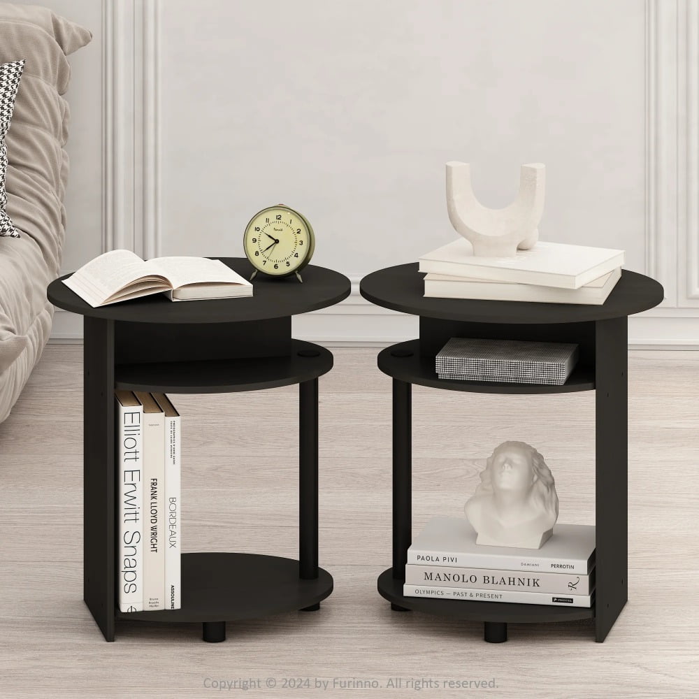 Simple Design Oval End Table Set - 2 Pieces, Black Walnut, Sleek Oval ...