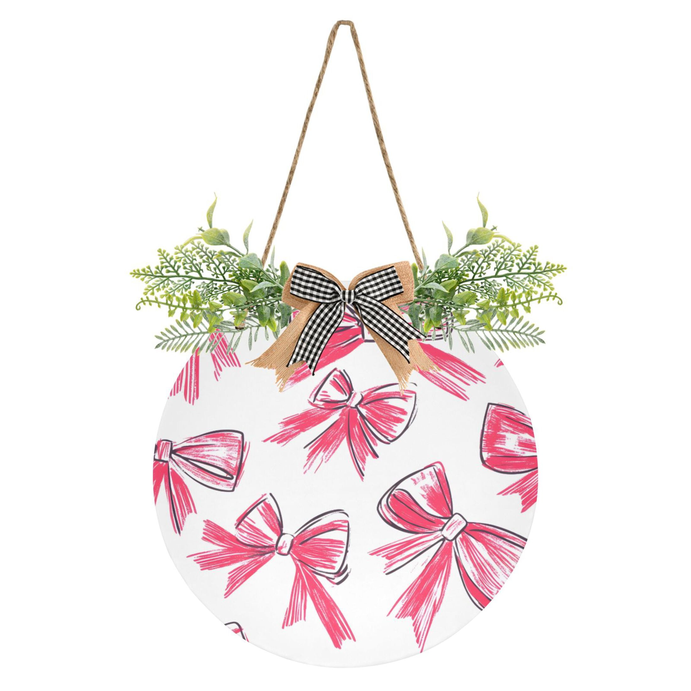 Simple Design Pink Bow Front Door Porch Decoration Hanging Sign with ...