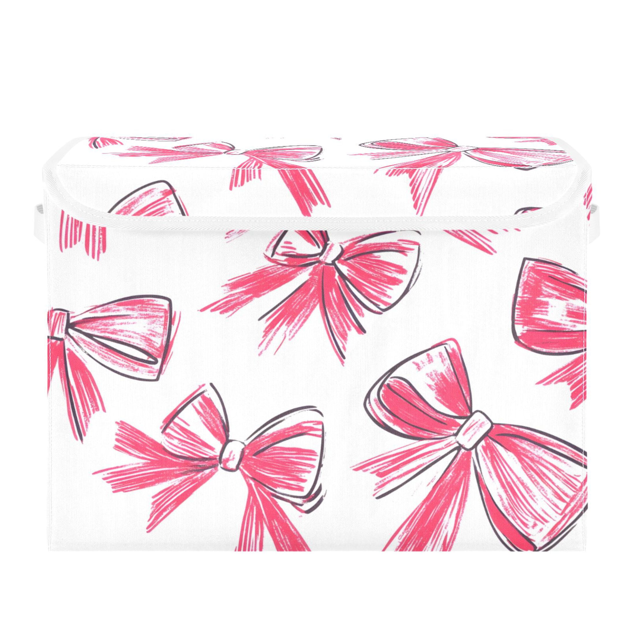 Simple Design Pink Bow Large Storage Bins with Linen Collapsible Lid ...
