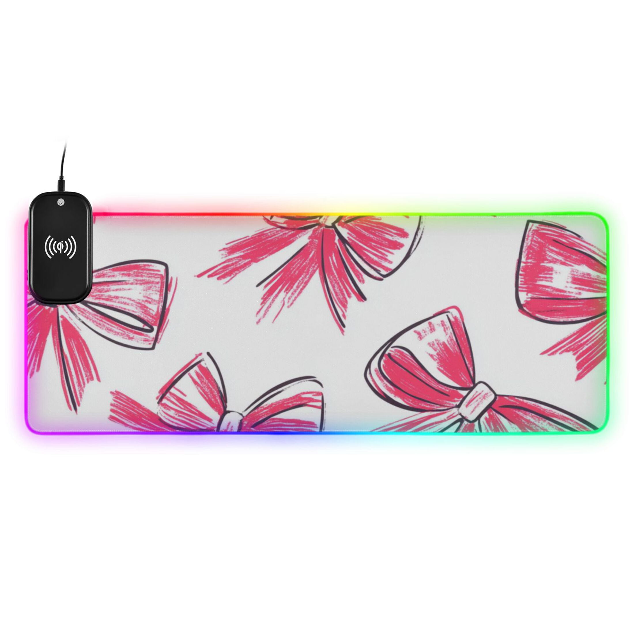 Simple Design Pink Bow Wireless Charging RGB Gaming Mouse Pad Large ...