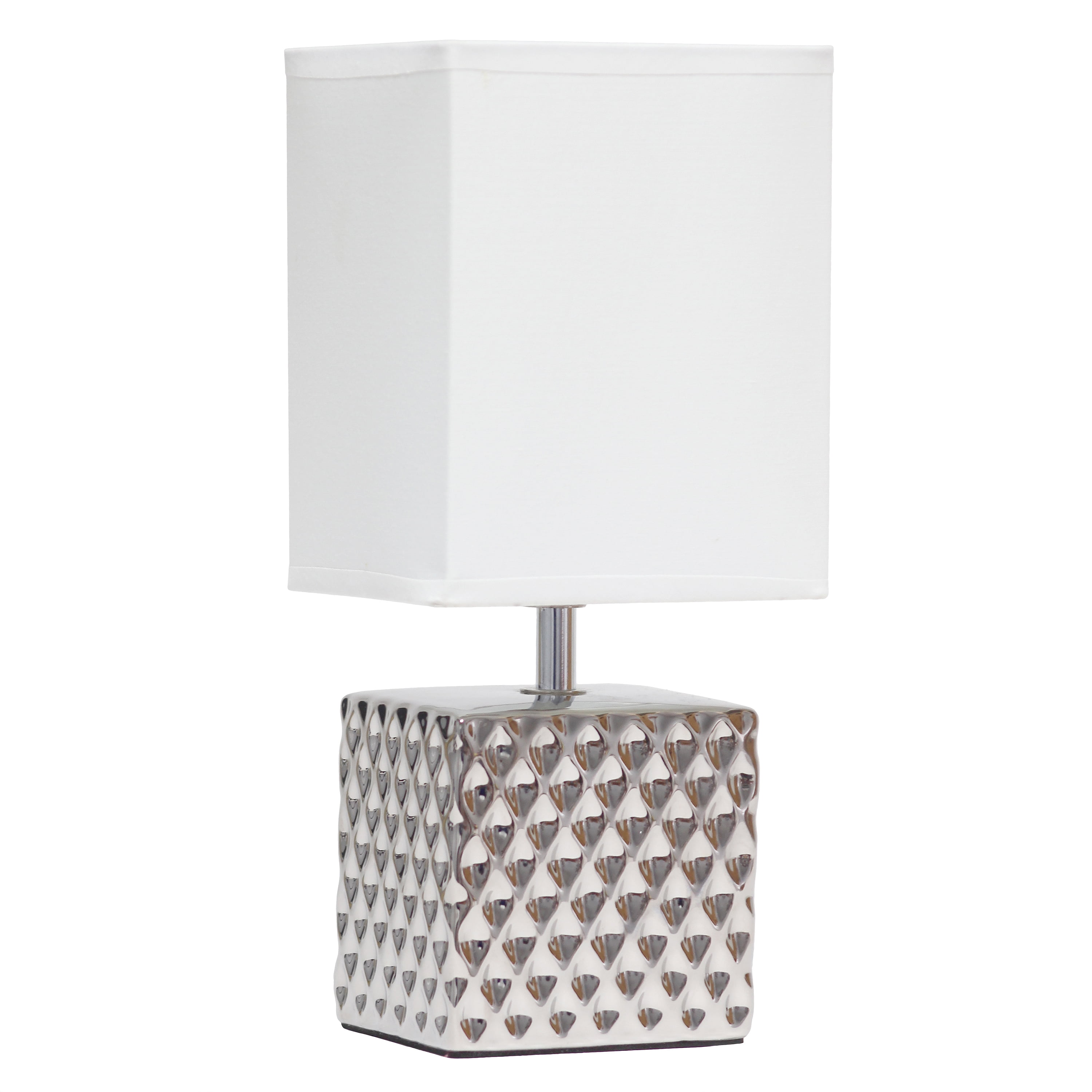 Simple Designs 11.81" Petite Hammered Metallic Chrome Square Table Lamp ...