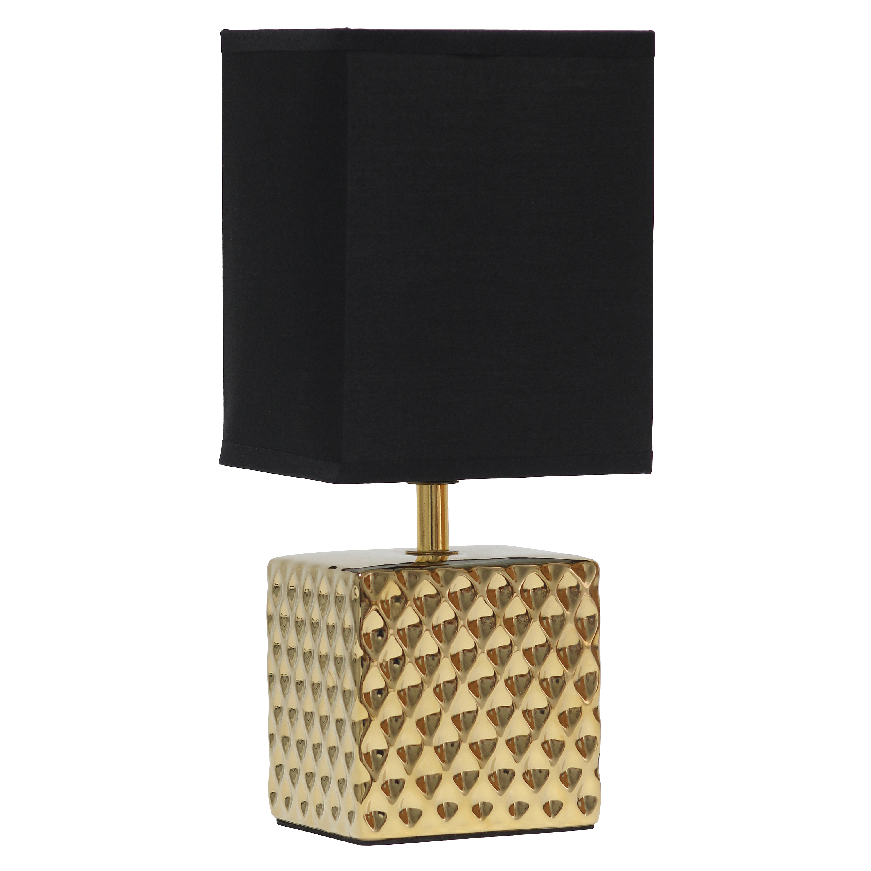 Simple Designs 11.81" Petite Hammered Gold Square Table Lamp with Black ...