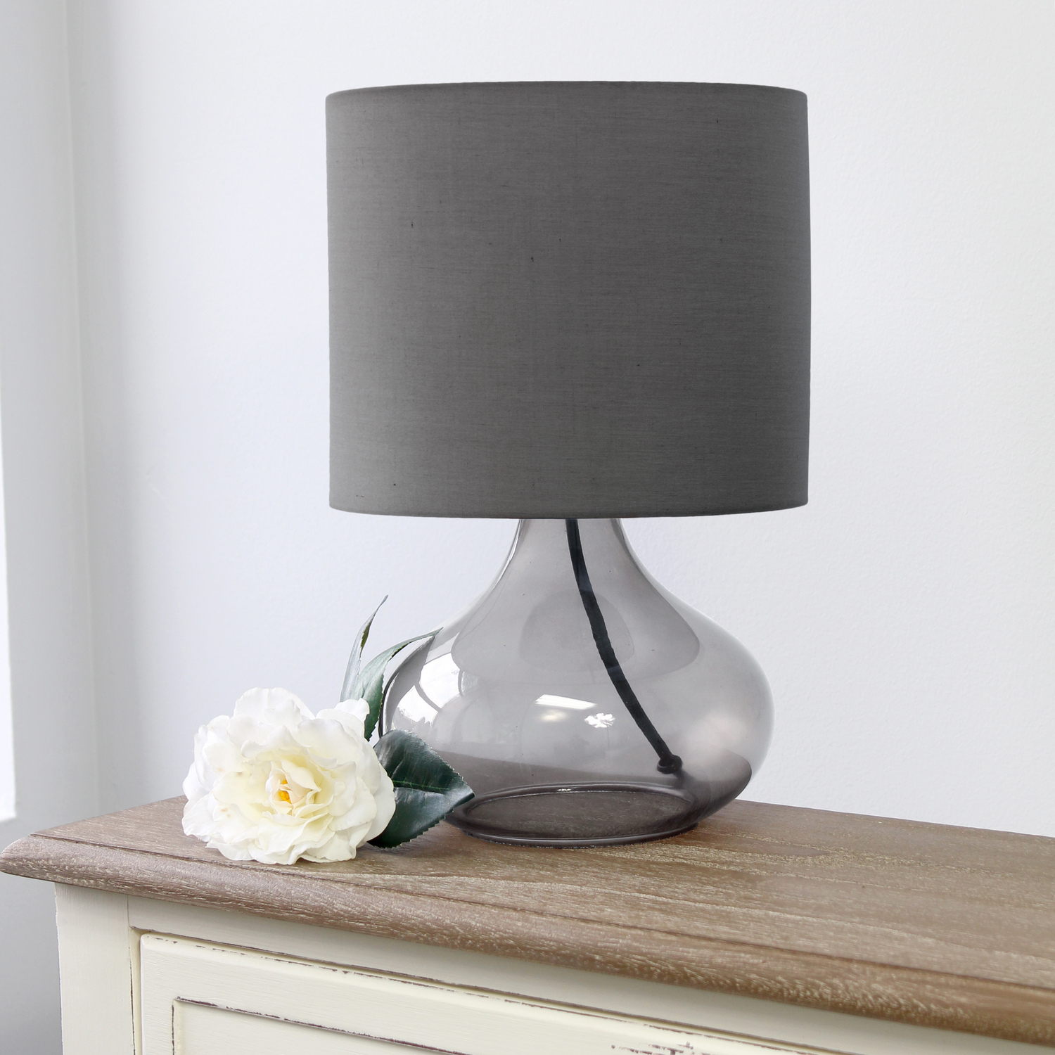 Simple Designs 13.75" Contemporary Curved Glass Table Lamp, Smoke Gray ...