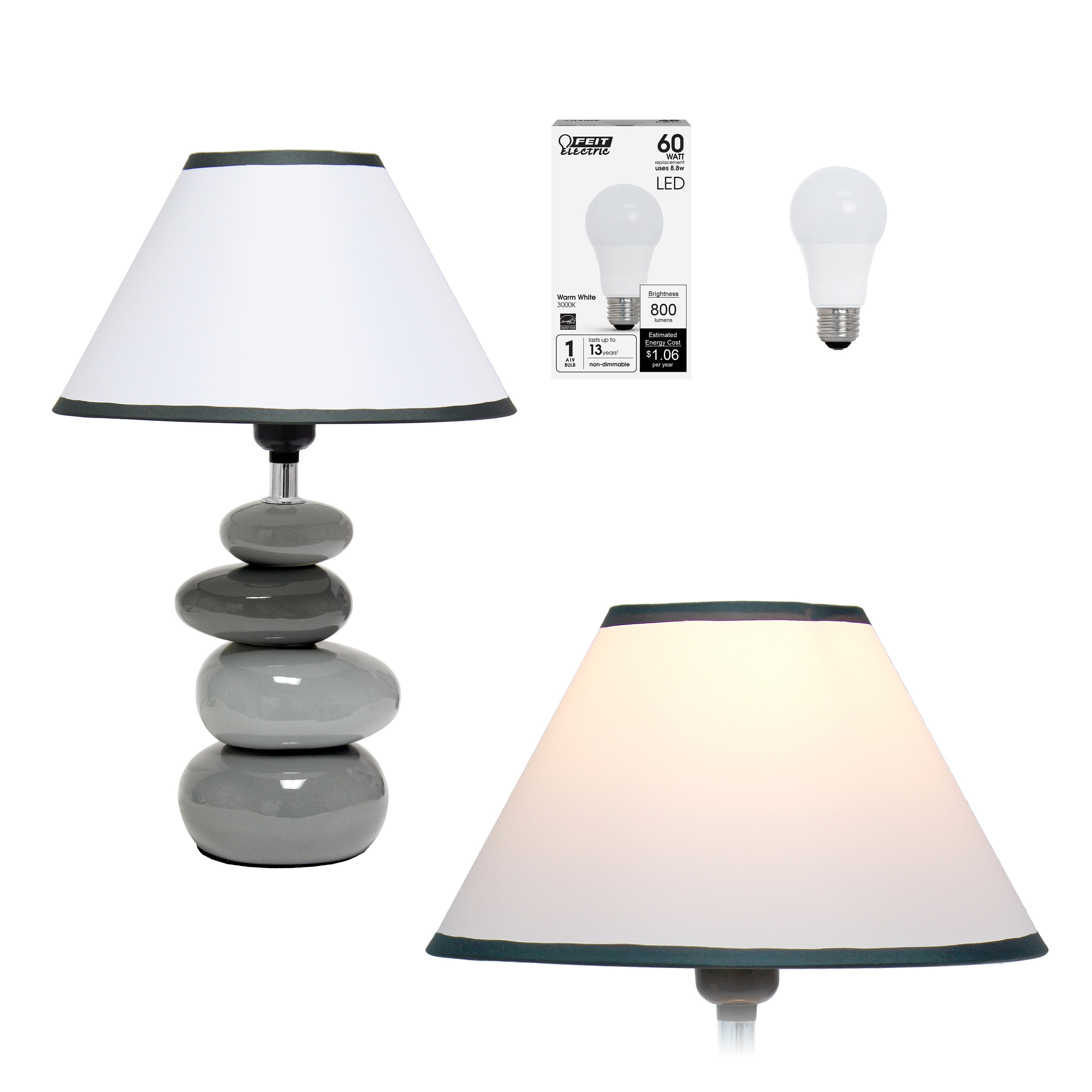 Simple Designs 14.7" Shades of Gray Stacked Ceramic Stone Table Lamp ...