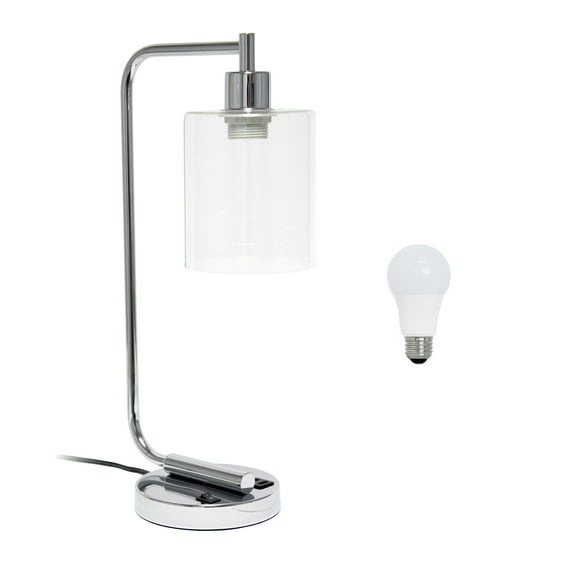 Simple Designs 18.8" Industrial Lantern Desk Lamp w/ USB Port, Chrome ...