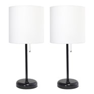 Simple Designs Brushed Nickel Stick Lamp with Fabric Shade, White ...