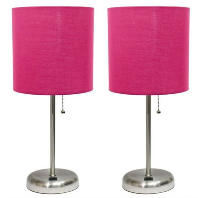 Simple Designs 19.5" 2-Pack Brushed Steel Stick Table Lamp Set with USB ...