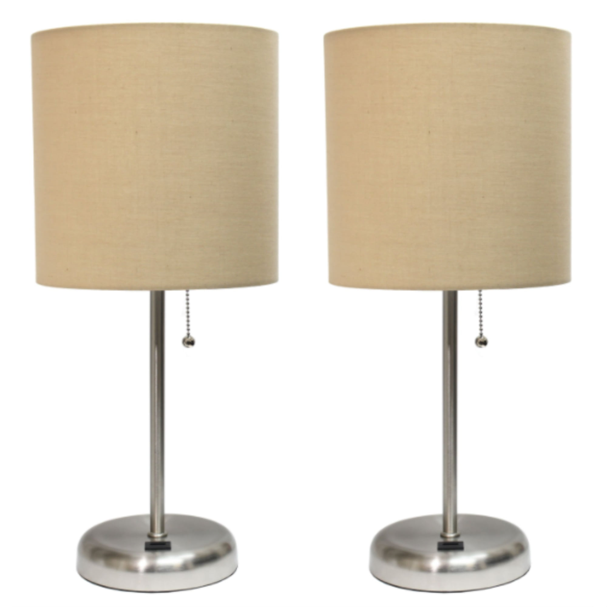 Simple Designs 19.5" 2-Pack Brushed Steel Stick Table Lamp Set with USB ...