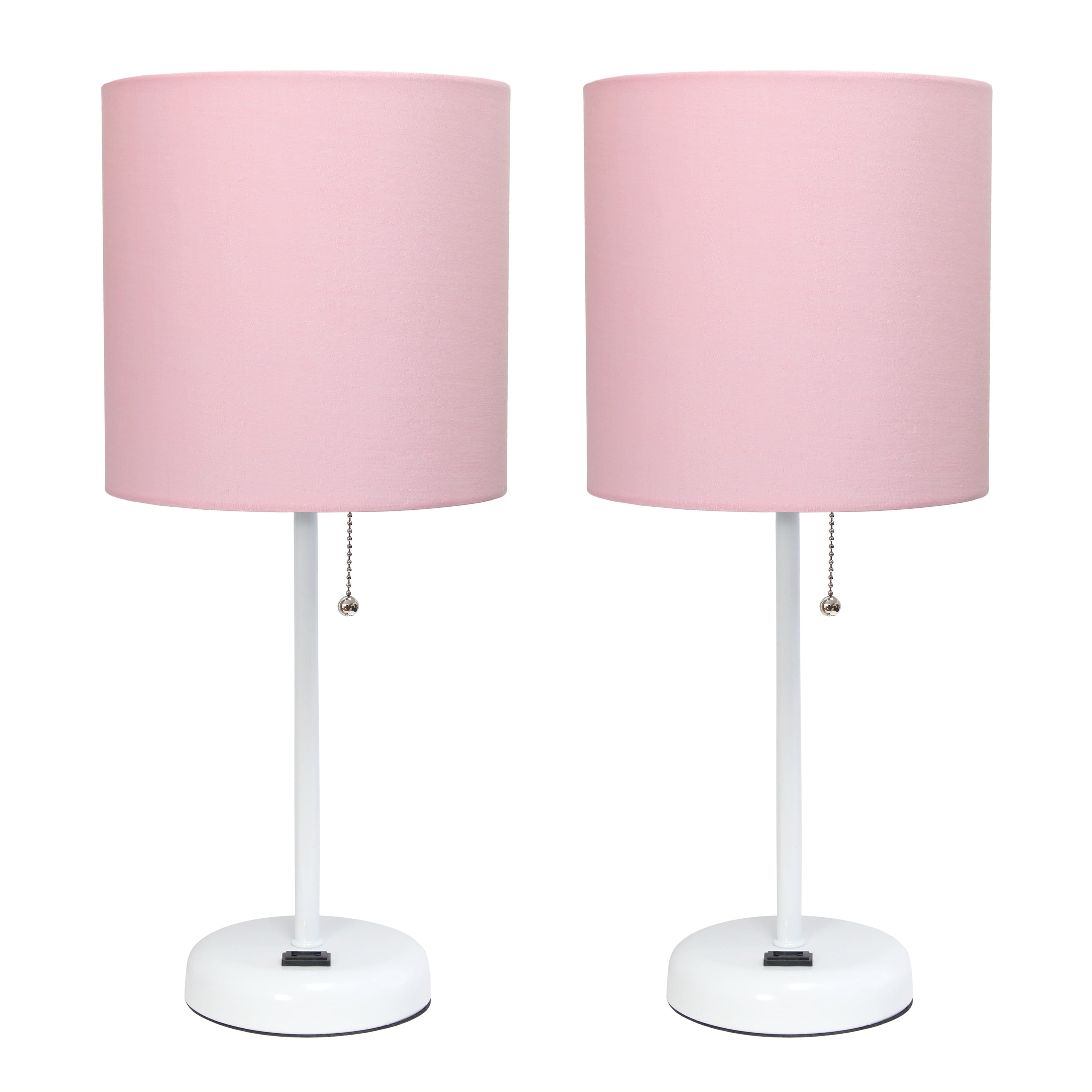 Simple Designs 19.5" 2Pk White Table Lamp Set with Outlet - Light Pink ...