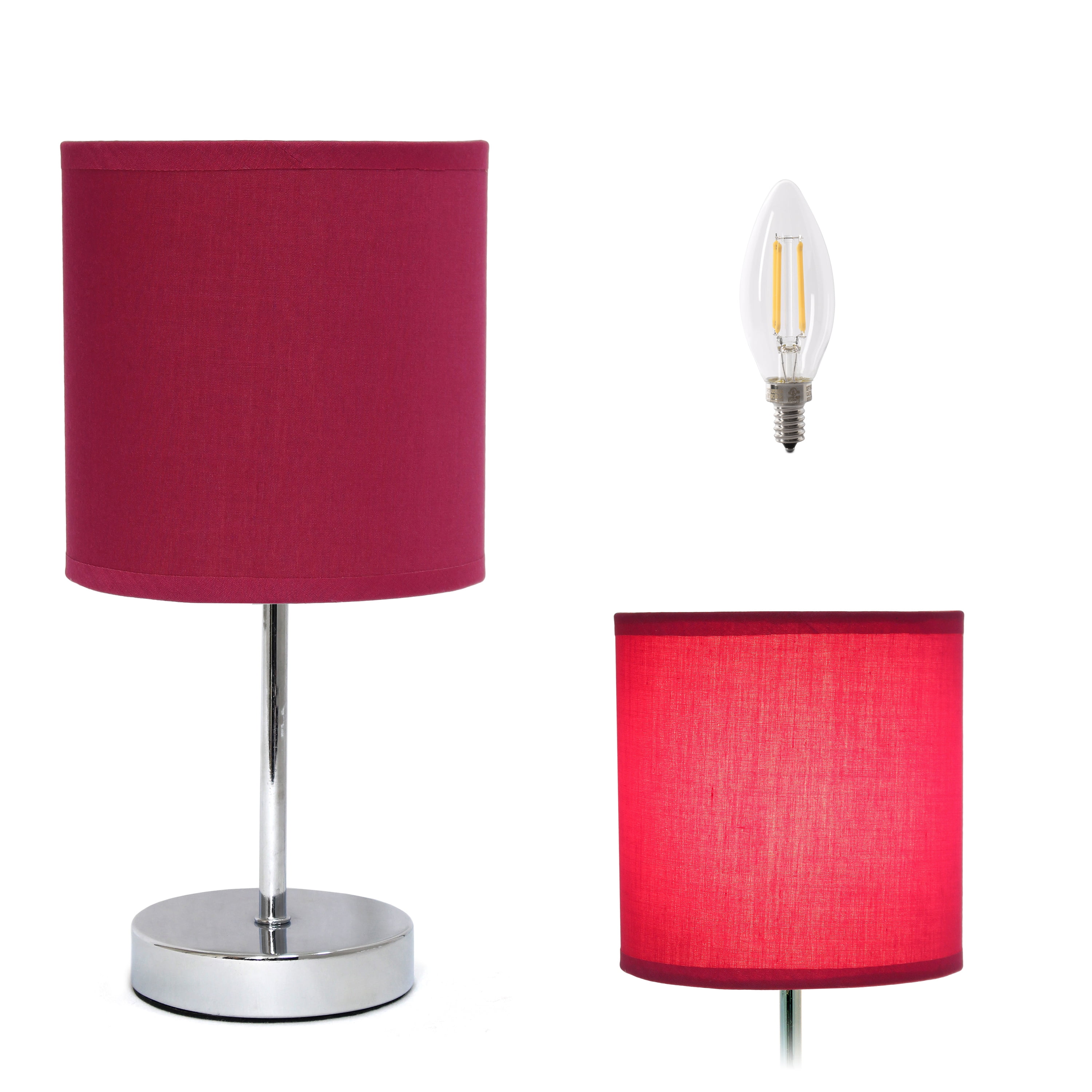 Simple Designs 19.5" Stick Lamp w/ Charging Outlet Pink Shade w/ LED ...