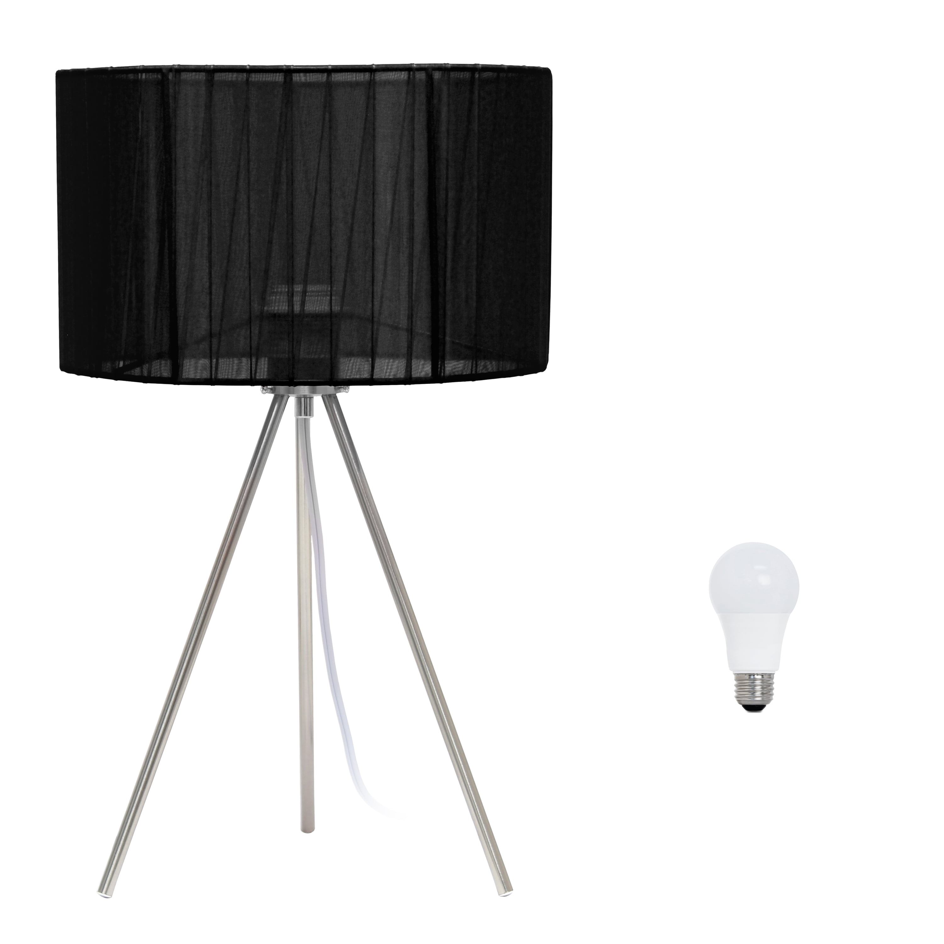 Simple Designs 19.69" Brushed Nickel Tripod Table Lamp and Pleated Silk ...