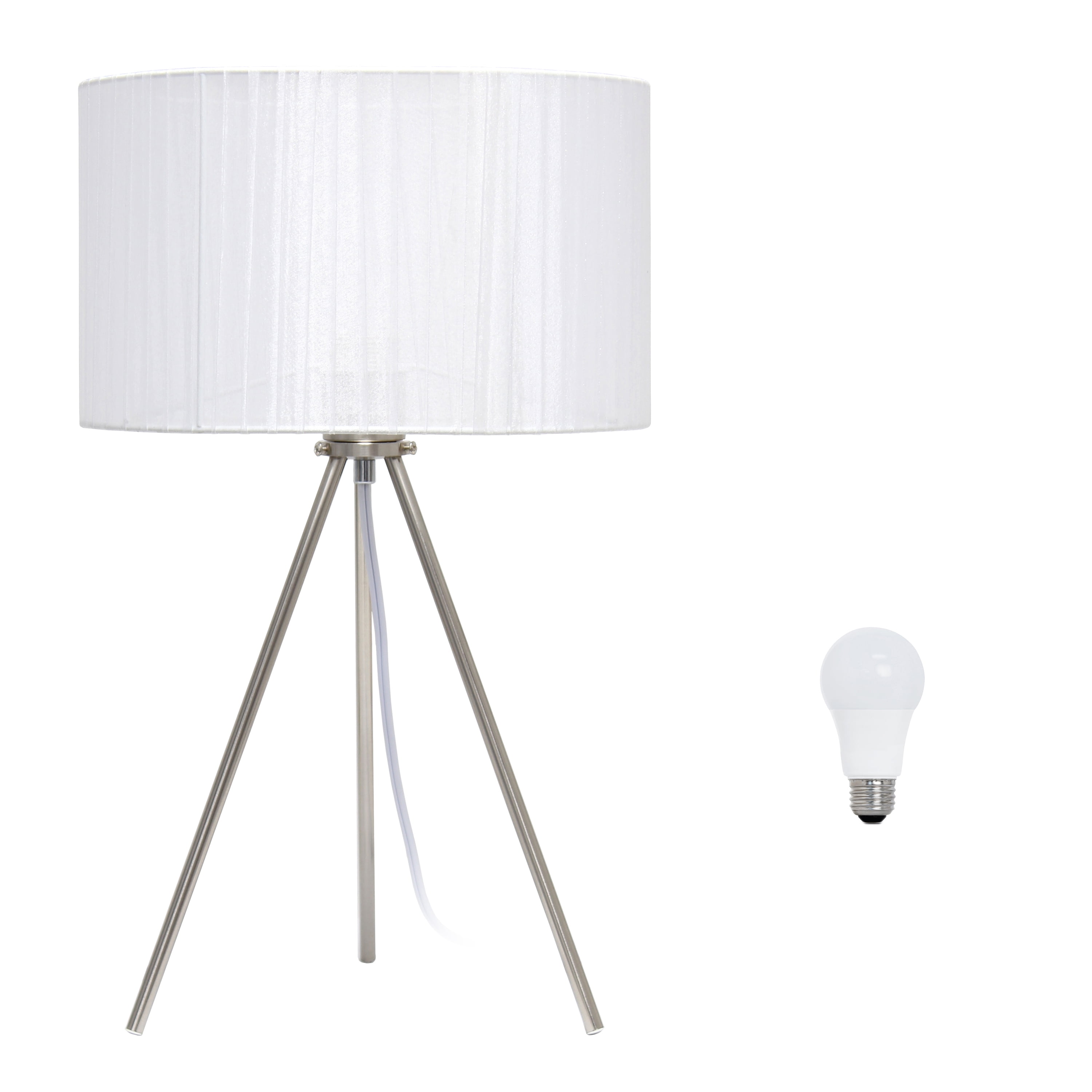 Simple Designs 19.69" Brushed Nickel Tripod Table Lamp and Pleated Silk ...