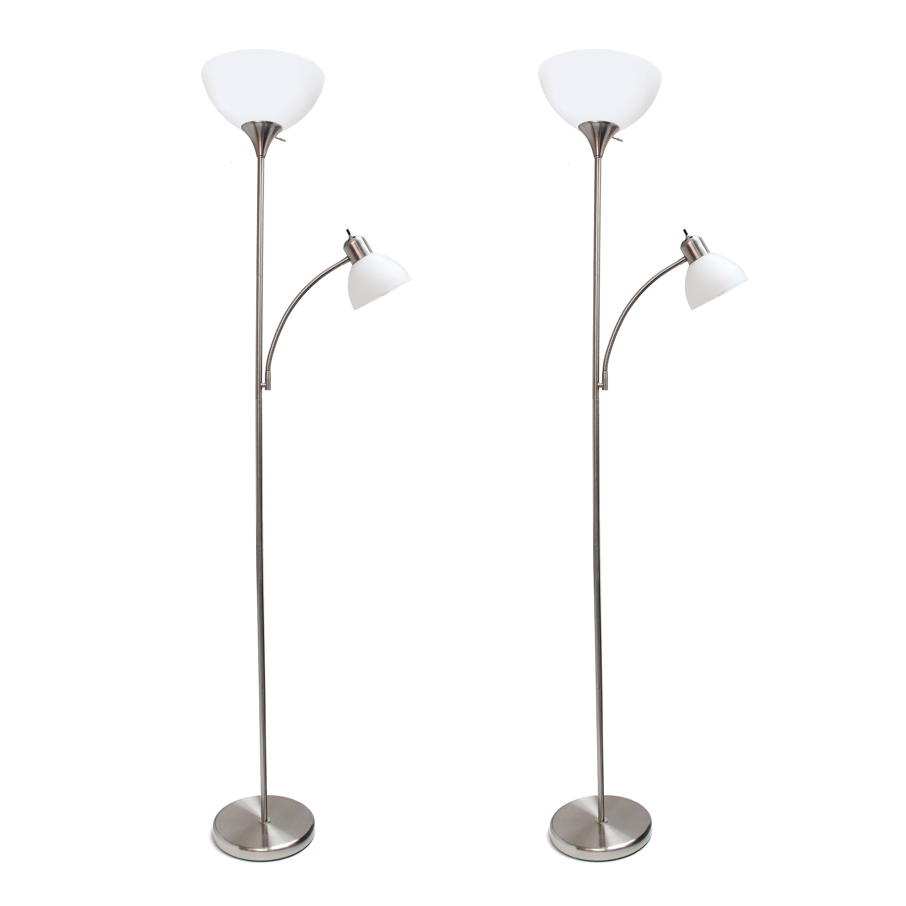 Simple Designs 71.5" 2-Pack Floor Lamp Set with Reading Light, Brushed ...
