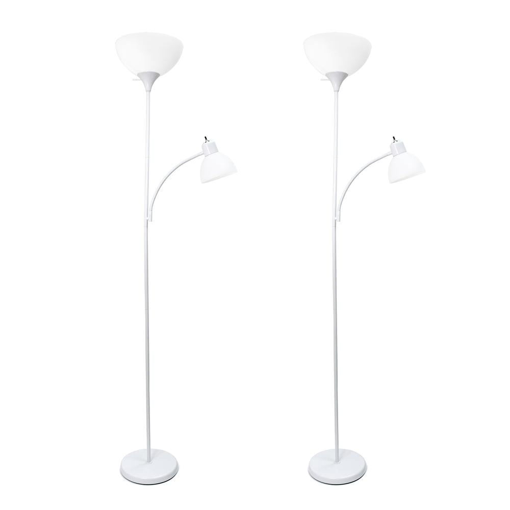 Simple Designs 71.5" 2-Pack Floor Lamp Set with Reading Light, White ...