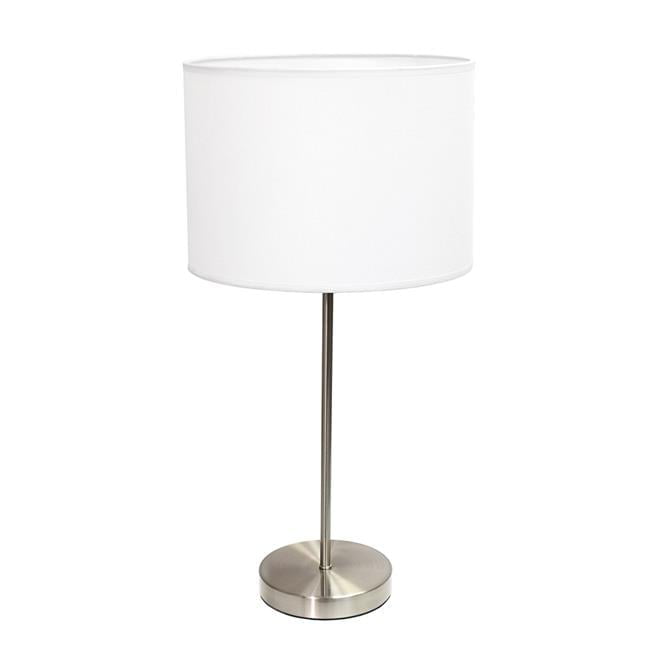 Simple Designs Brushed Nickel Stick Lamp with Fabric Shade, White ...