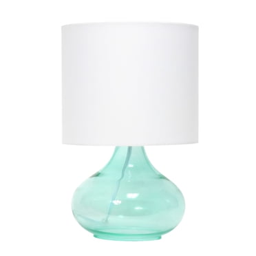 Simple Designs Ceramic Round Prism Table Lamp in Blue with Blue Shade ...