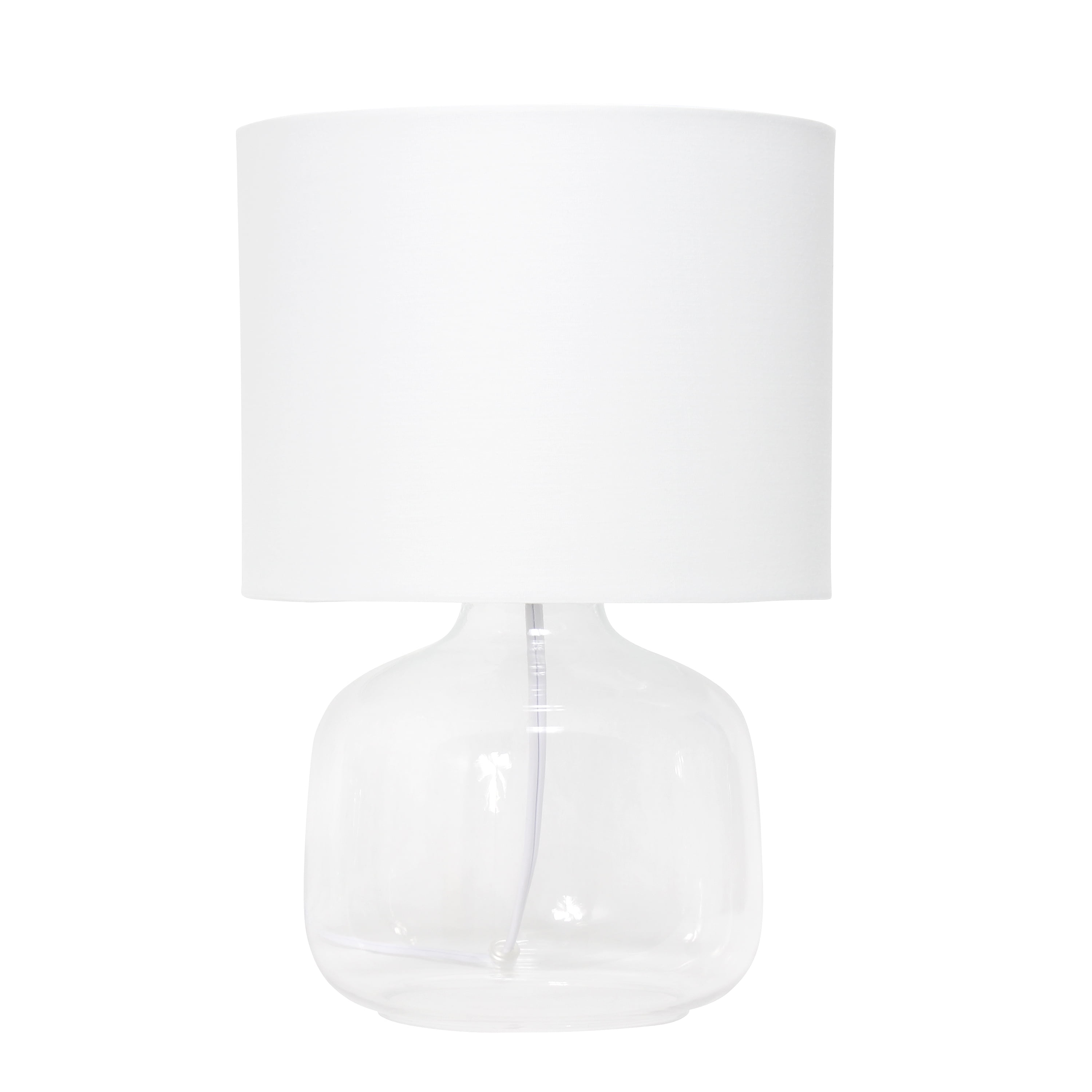 Simple Designs Glass Table Lamp, Clear Base, White Fabric Shade ...