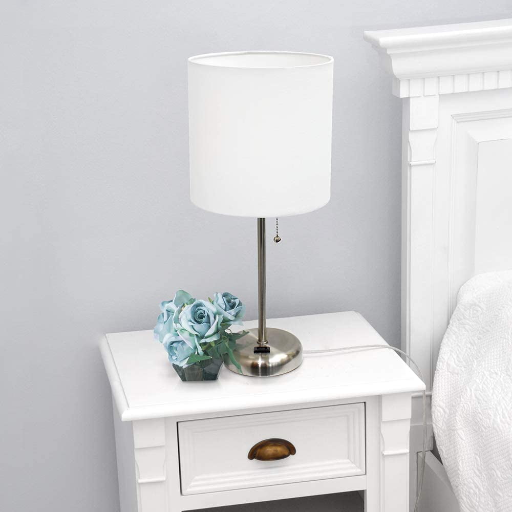 Simple Designs Lt2024-Wht Brushed Steel Stick Table Desk Lamp With ...