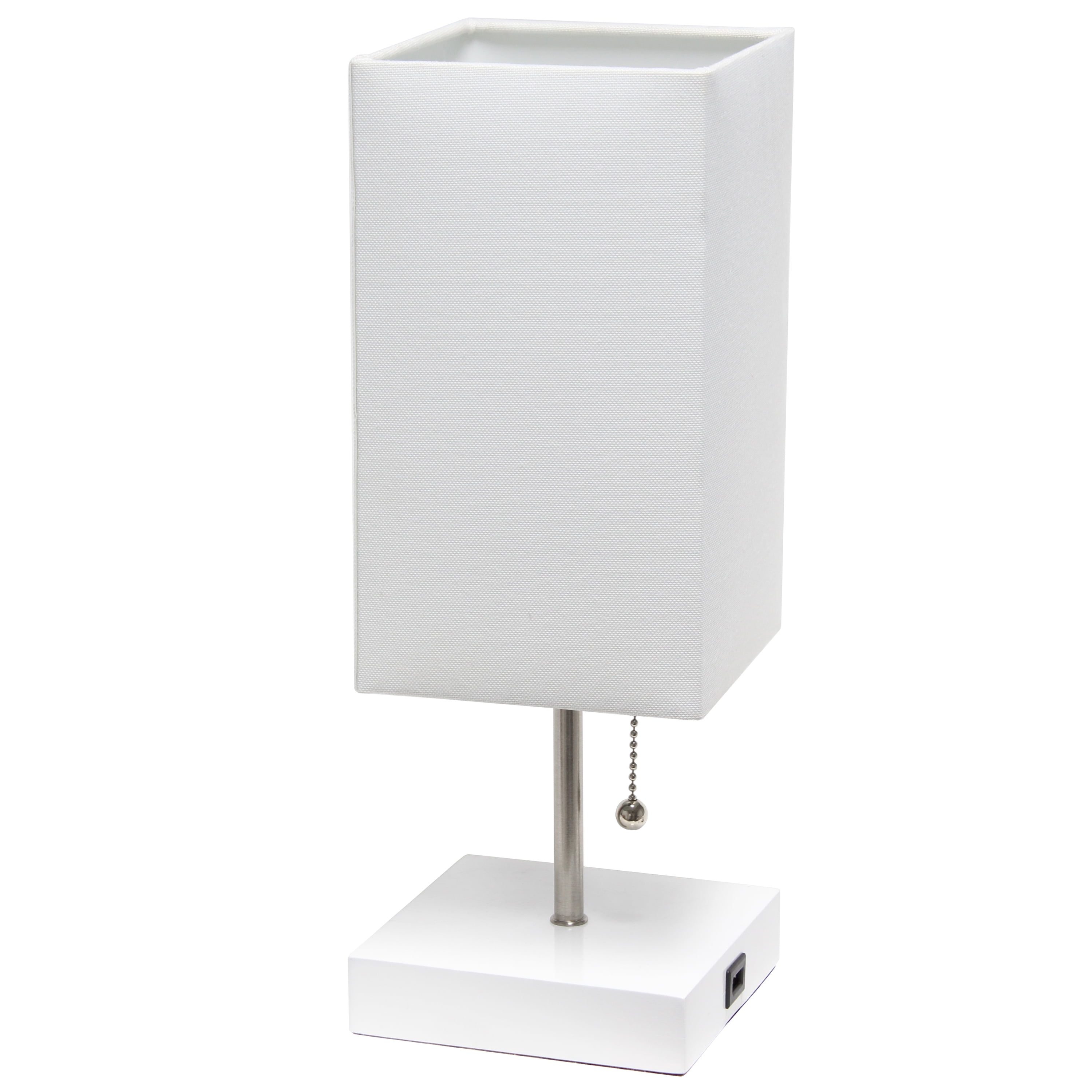 Simple Designs Metal Petite Stick Lamp w/ USB Port in White with White ...