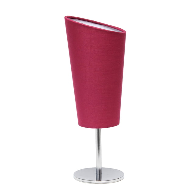 Simple Designs Mini Chrome Table Lamp with Angled Fabric Shade, Pink ...