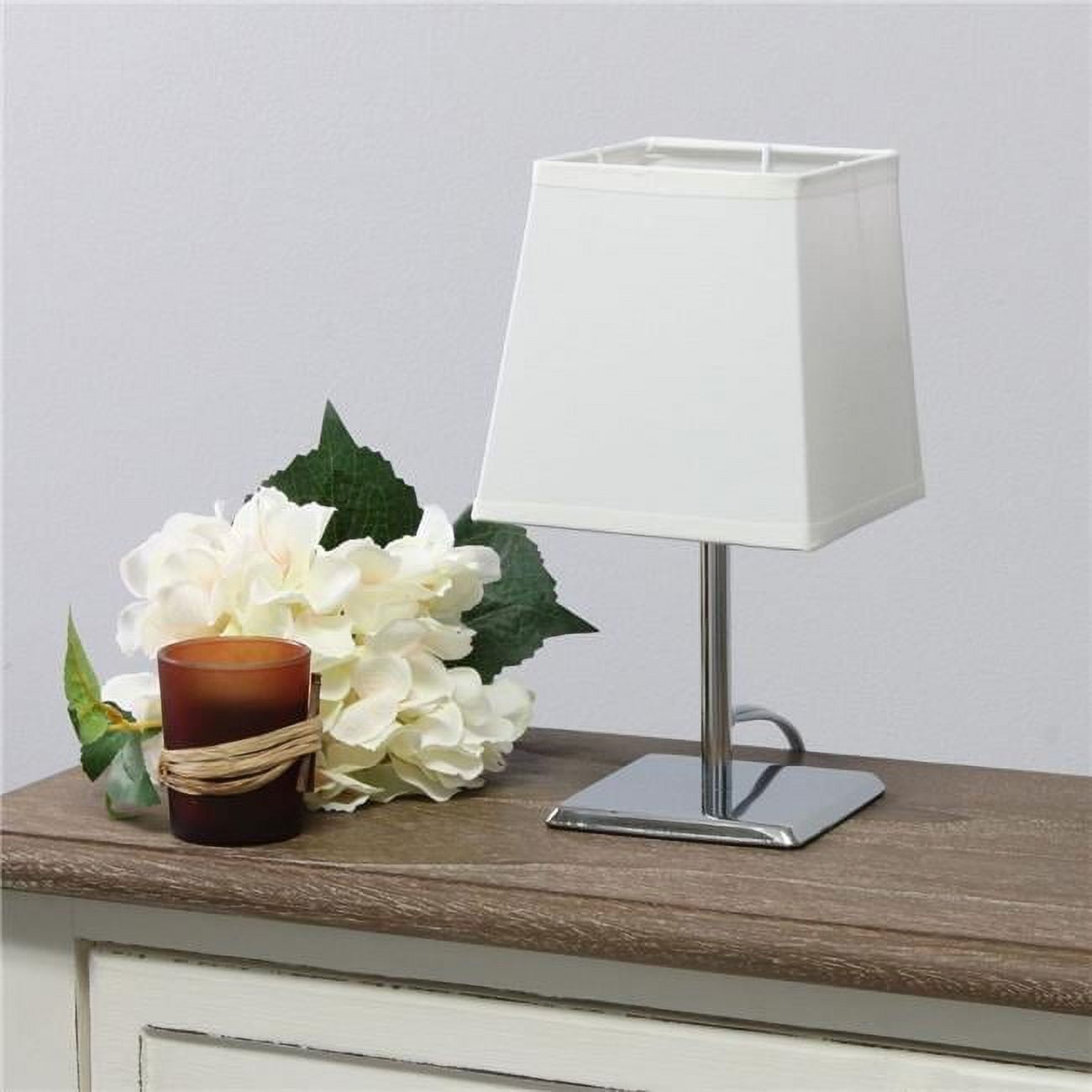 Simple Designs Mini Chrome Table Lamp with Squared Empire Fabric Shade ...