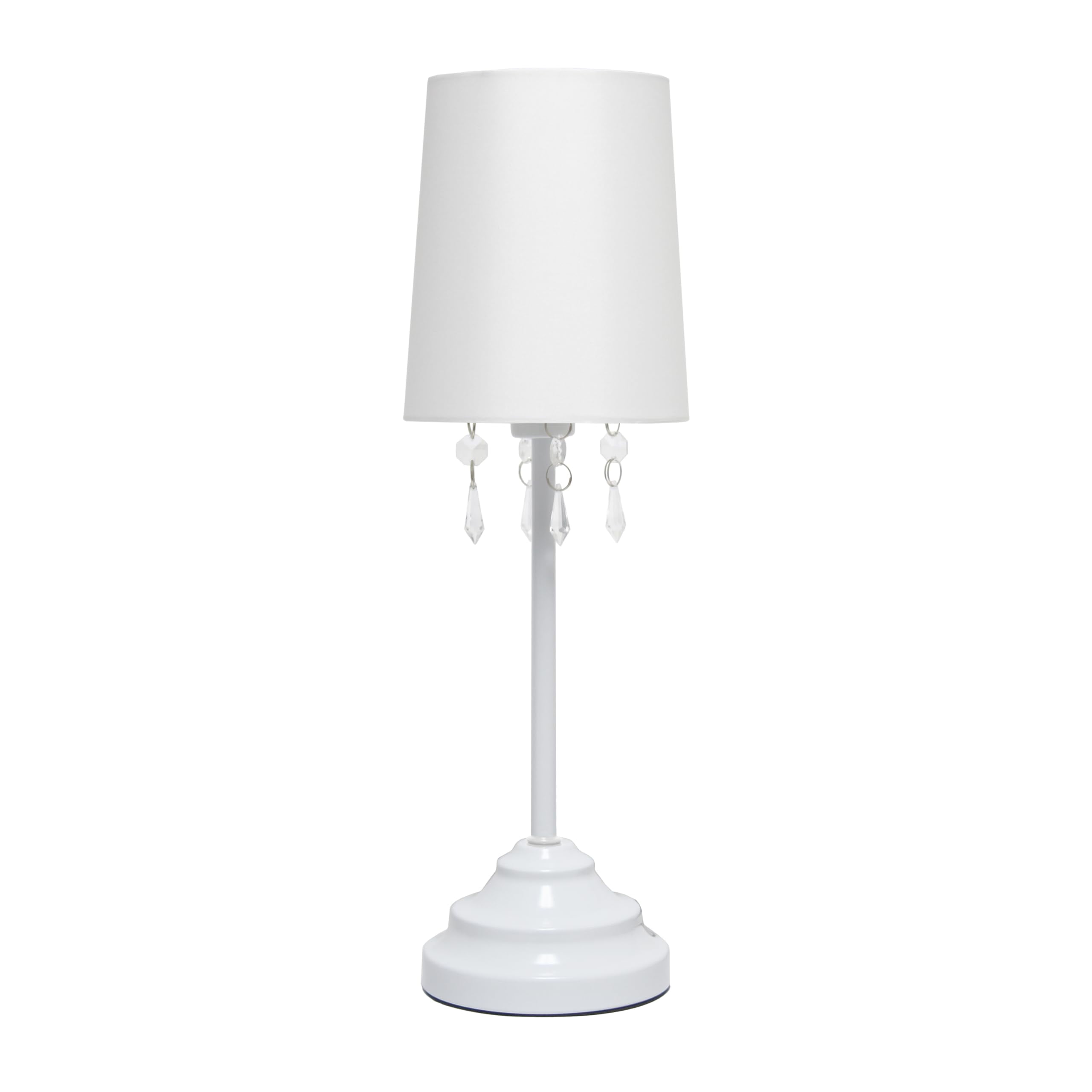 Simple Designs Painted Iron Table Lamp with Dangling Crystals, White ...