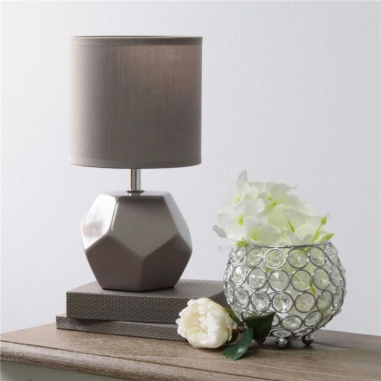 Simple Designs Round Prism Mini Table Lamp with Matching Fabric Shade ...