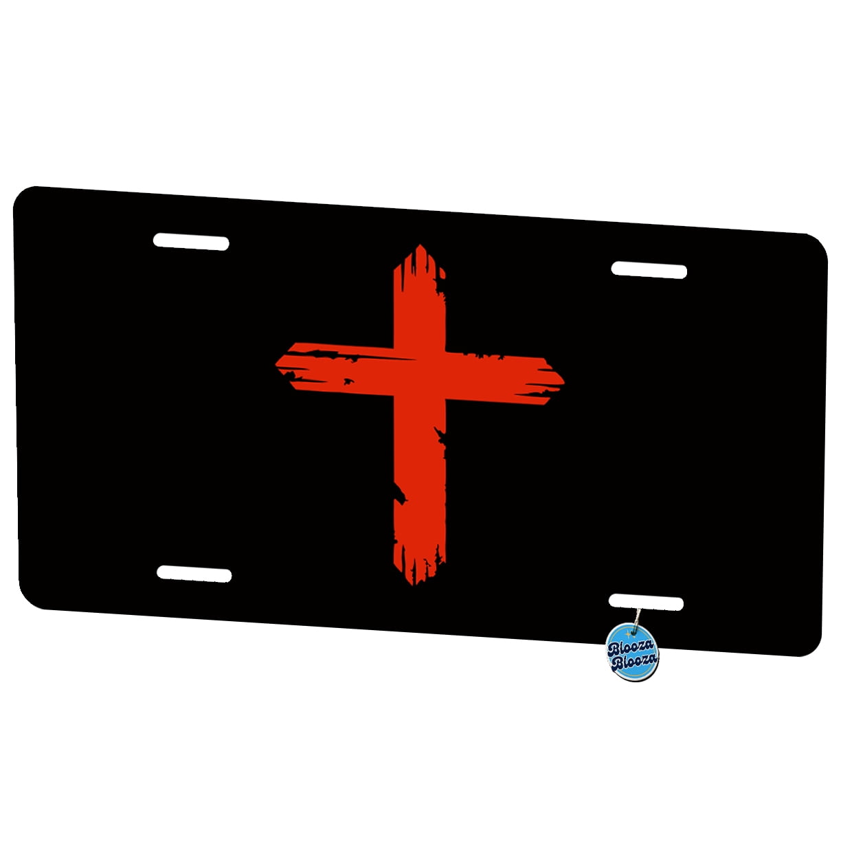 Simple Distressed Red Cross On Black Background Metal Novelty License ...