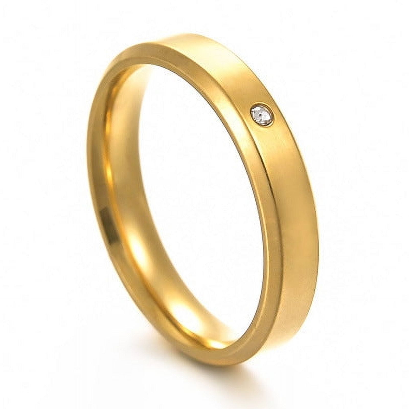 Simple Double Beveled Gold Plated Stainless Steel And Zirconia Ring ...