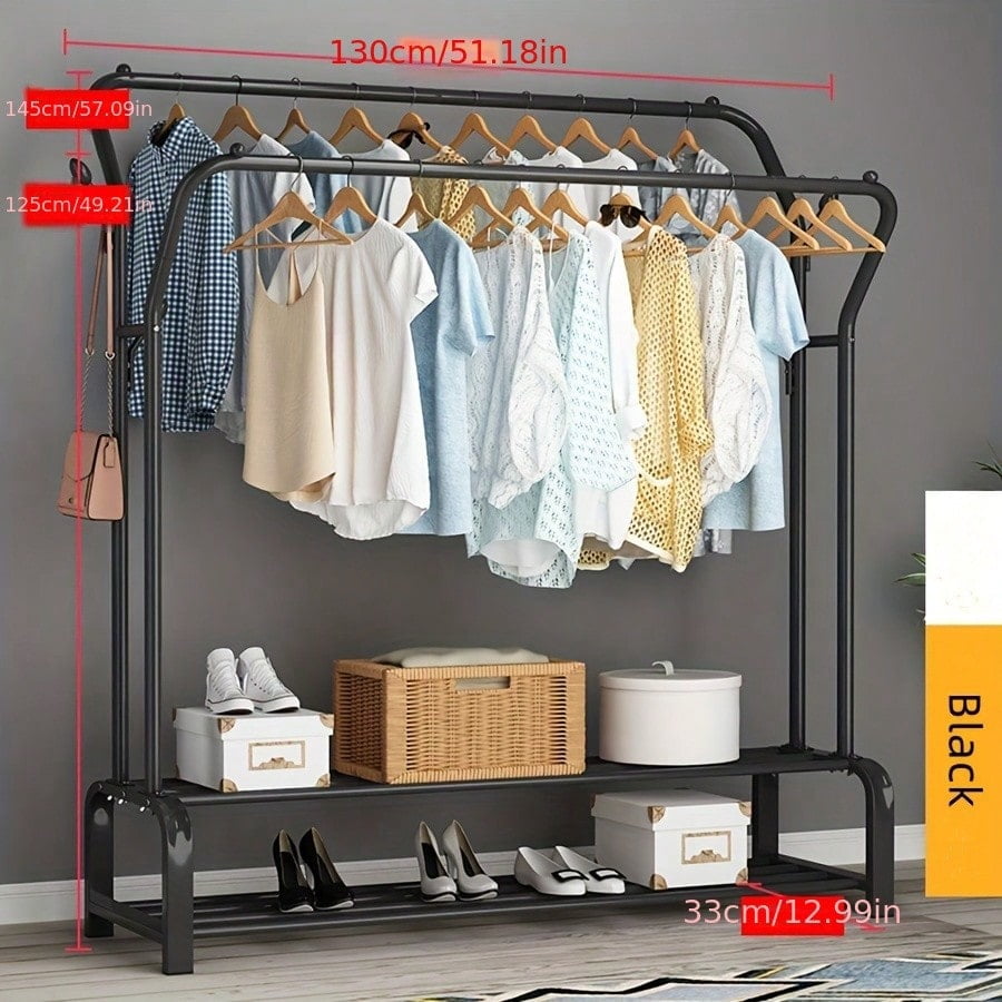 Simple Double Pole Clothes Hanger With Double Layer Shoe Rack, Portable ...