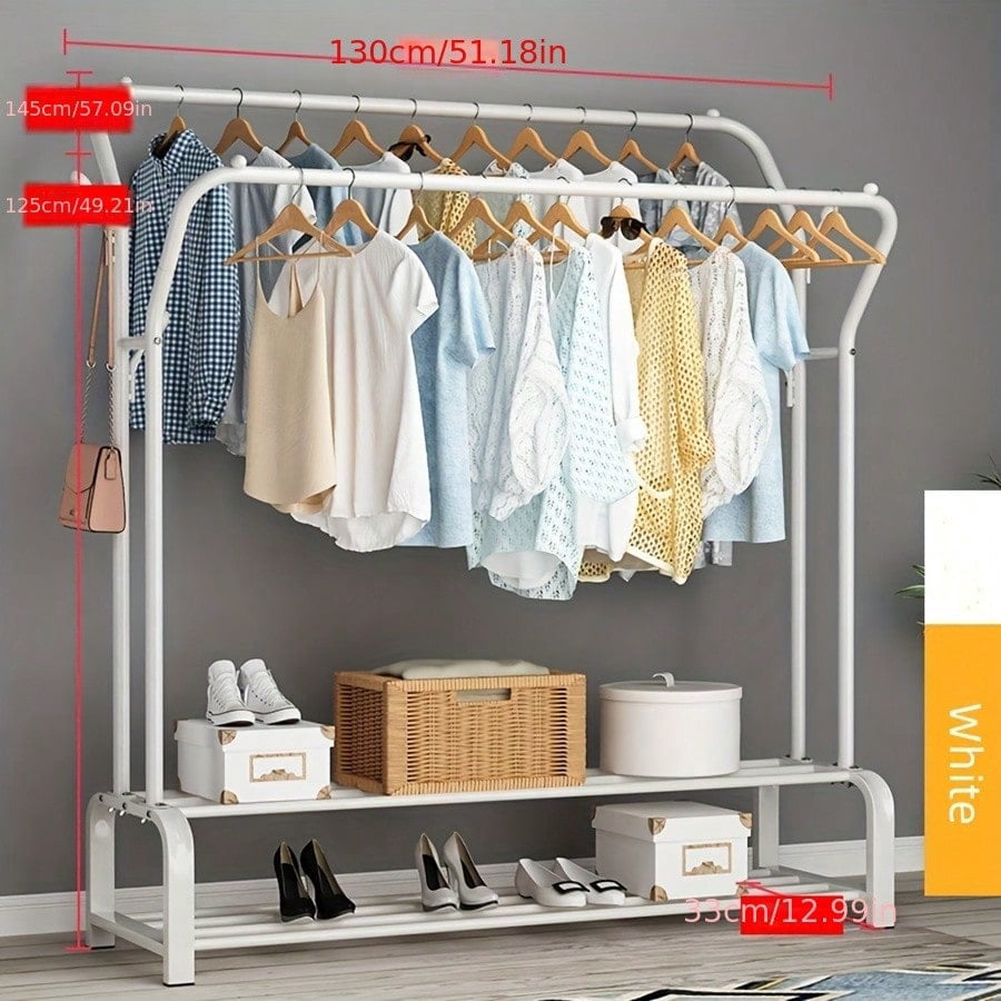 Simple Double Pole Clothes Hanger With Double Layer Shoe Rack, Portable ...