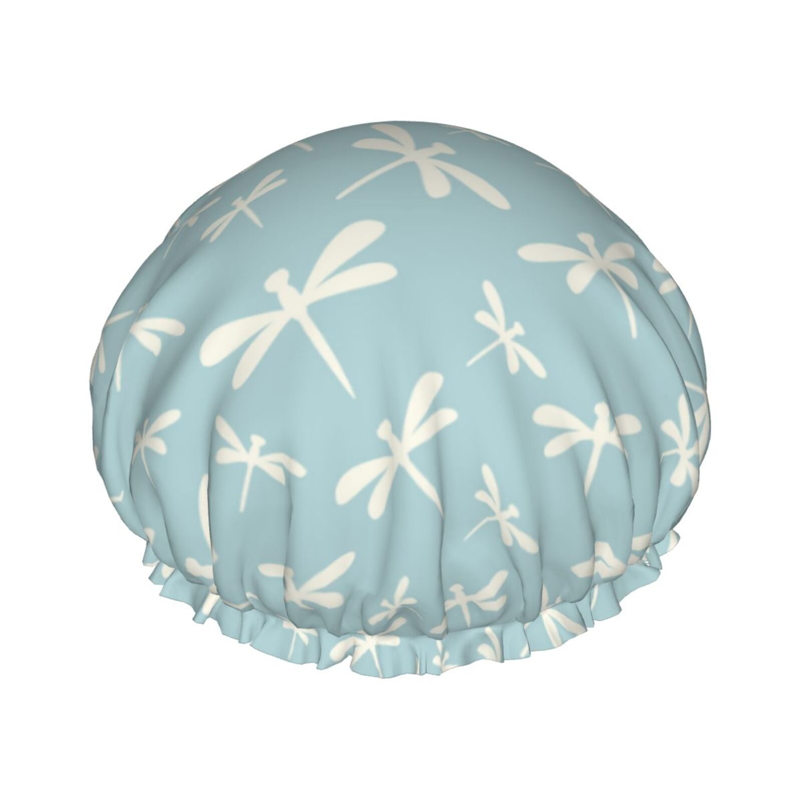 Simple Dragonfly Print Shower Cap for Women, Double Waterproof Layers ...