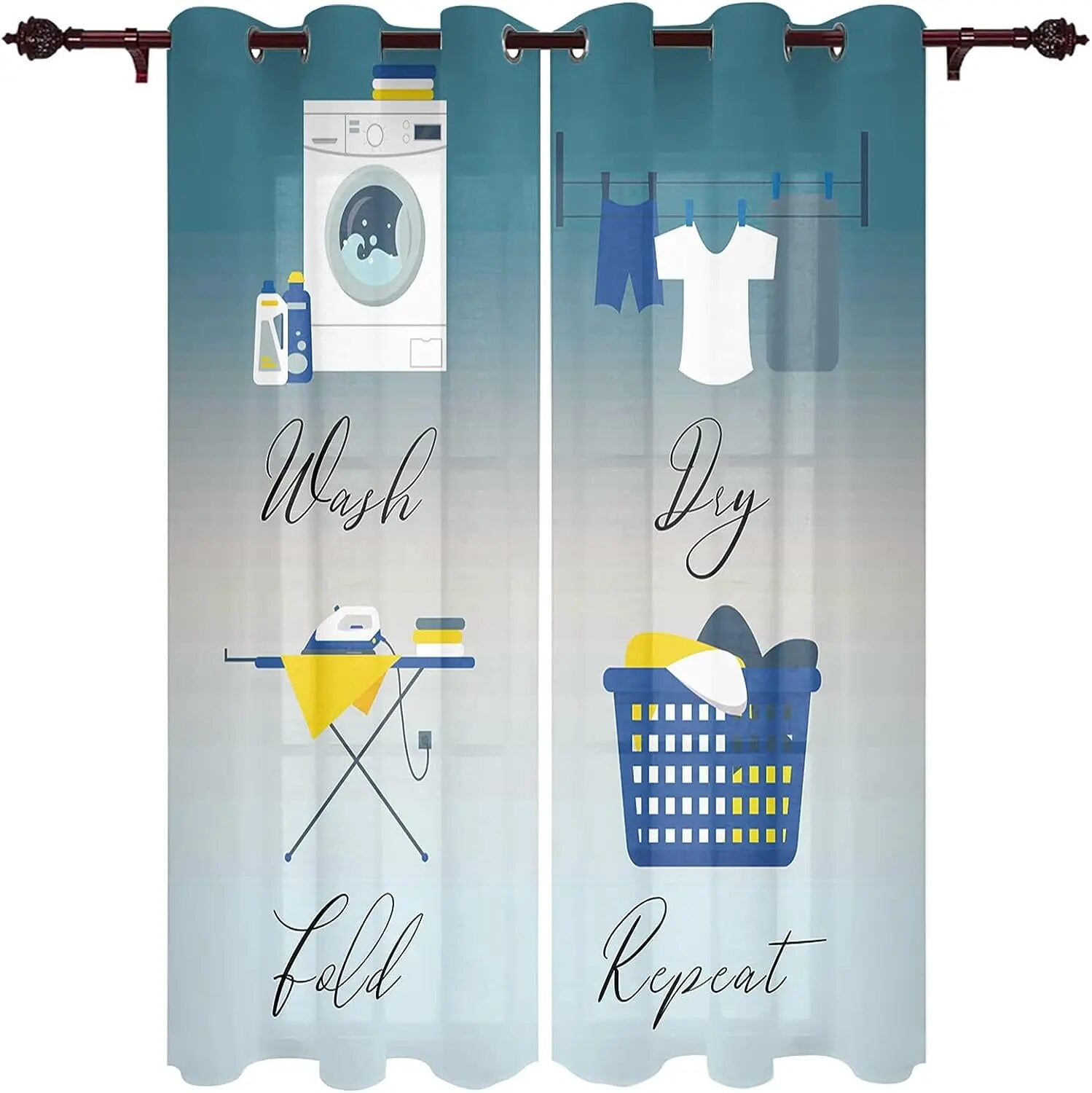 Simple Drawn Laundry Room Curtain for Living Room Kitchen Customize ...