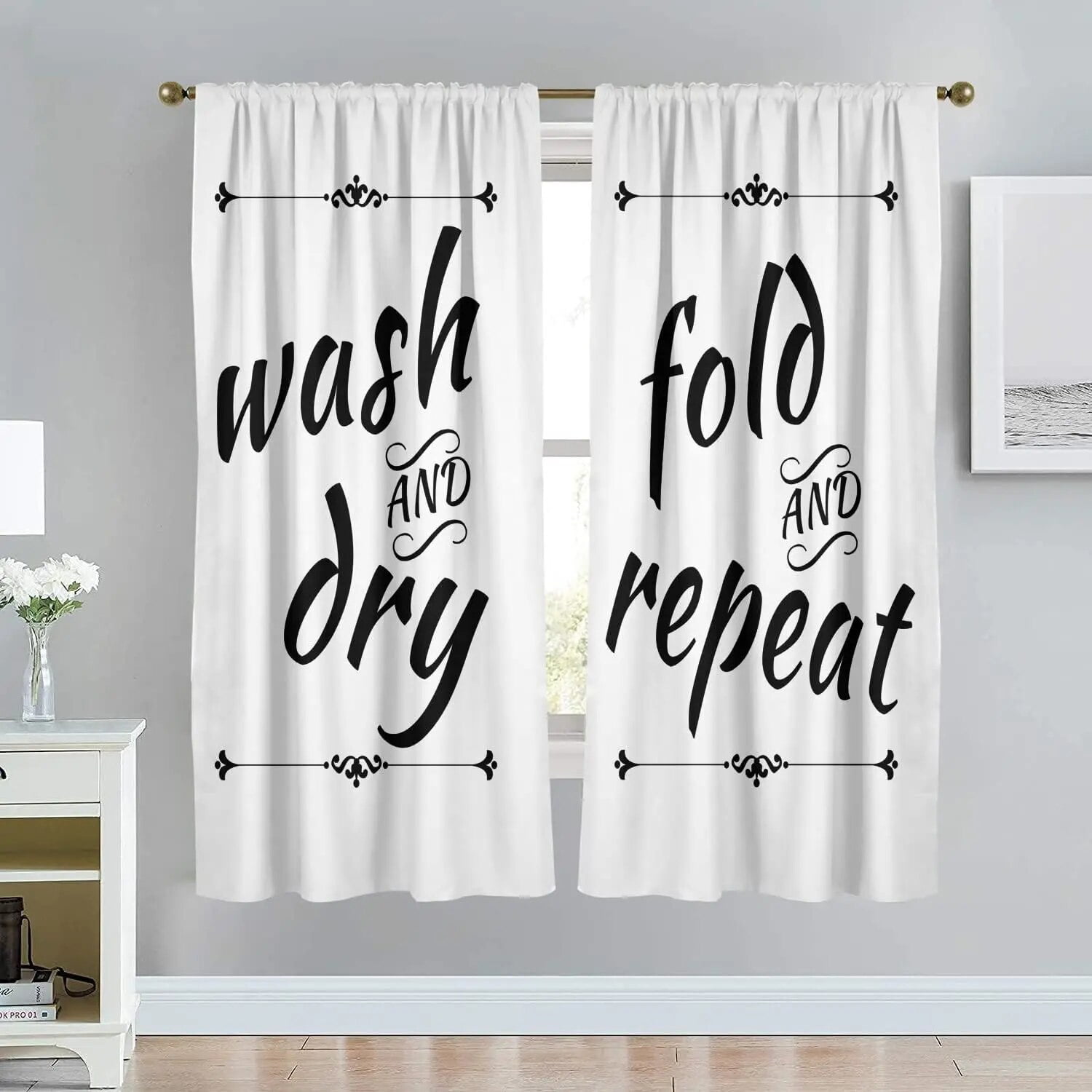 Simple Drawn Laundry Room Curtain for Living Room Kitchen Customize ...