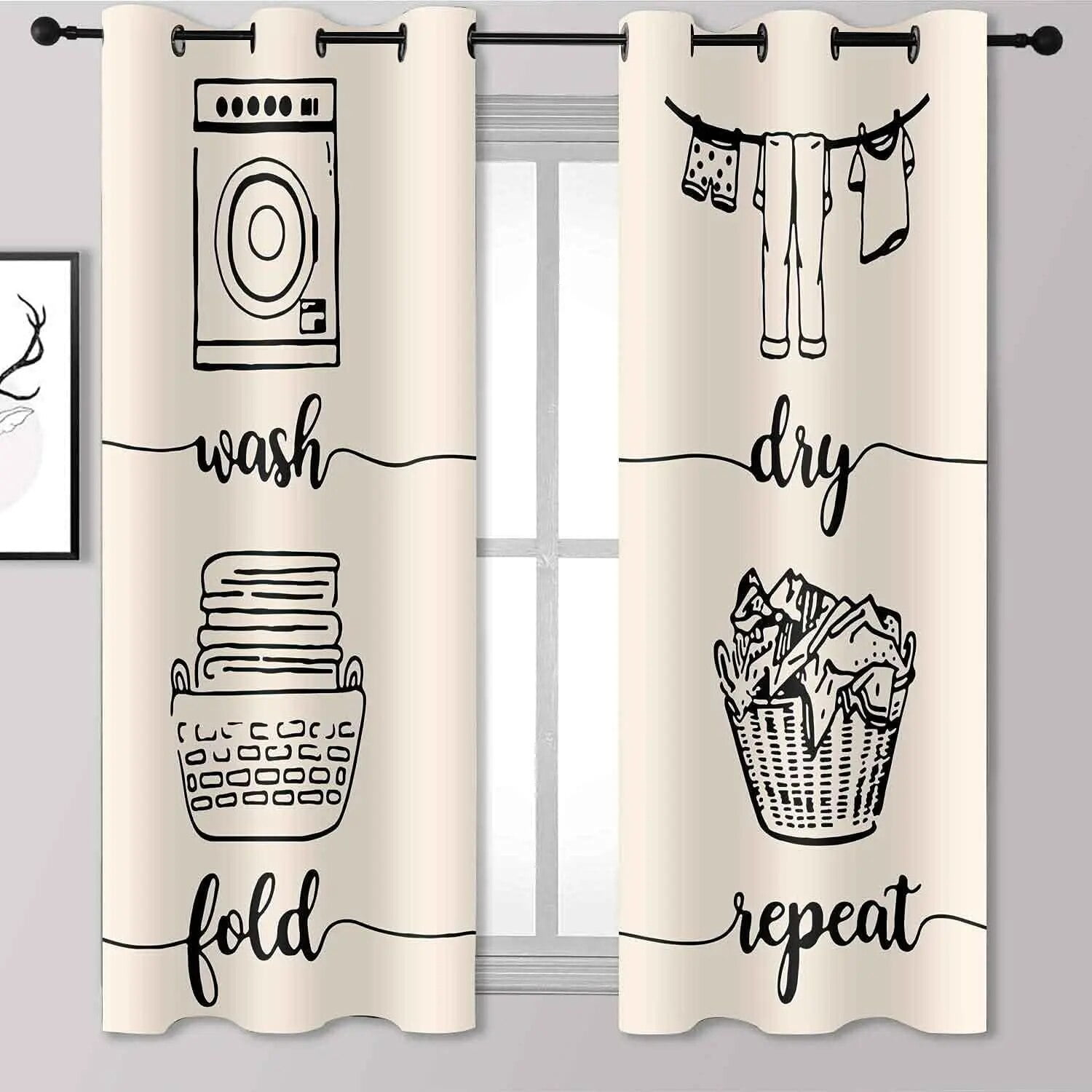 Simple Drawn Laundry Room Curtain for Living Room Kitchen Customize ...