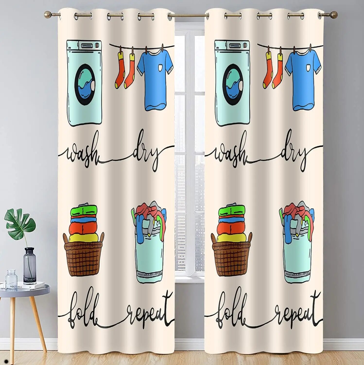 Simple Drawn Laundry Room Curtain for Living Room Kitchen Customize ...