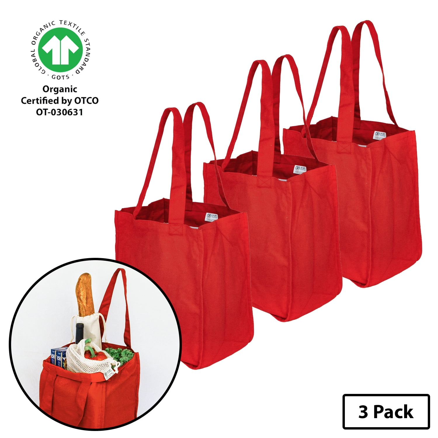 Simple Ecology Organic Cotton Canvas Reusable Grocery Tote, Large with ...
