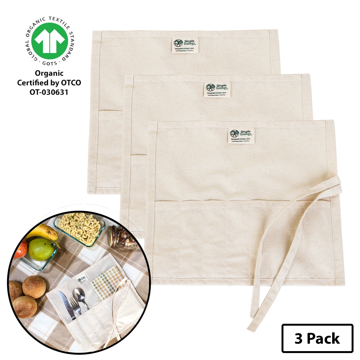 Simple Ecology Organic Cotton Lunch Utensil Holder Wrap - Natural 3 ...