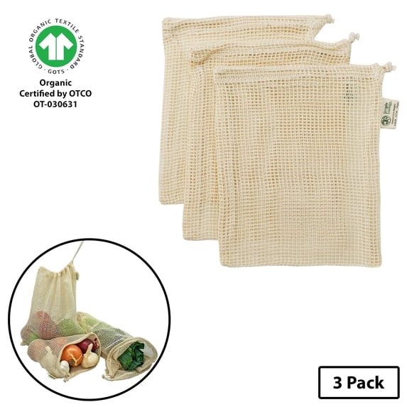 Simple Ecology Cotton Mesh Reusable Produce Bags, Small 3 Pack, Grocery ...